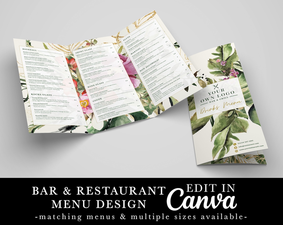 Restaurant Menu Design, Greenery Menu, Foliage, Floral Restaurant Menu ...