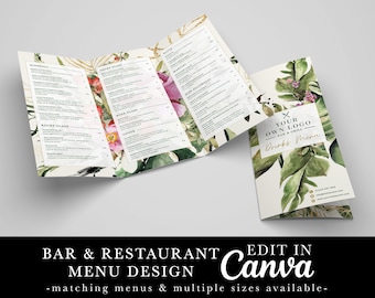 Restaurant Menu Design, Greenery Menu, Foliage, Floral Restaurant Menu ...