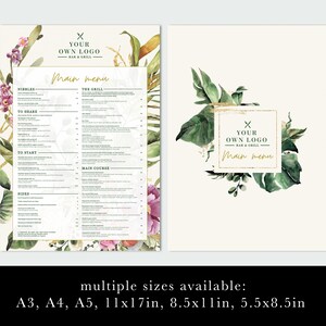 Restaurant Menu Design, Greenery Menu, Foliage, Floral Restaurant Menu ...