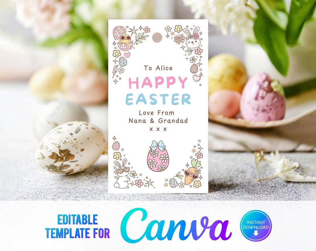 Canva Editable Easter Gift Tag, Personalised Tag for Easter Gifts ...