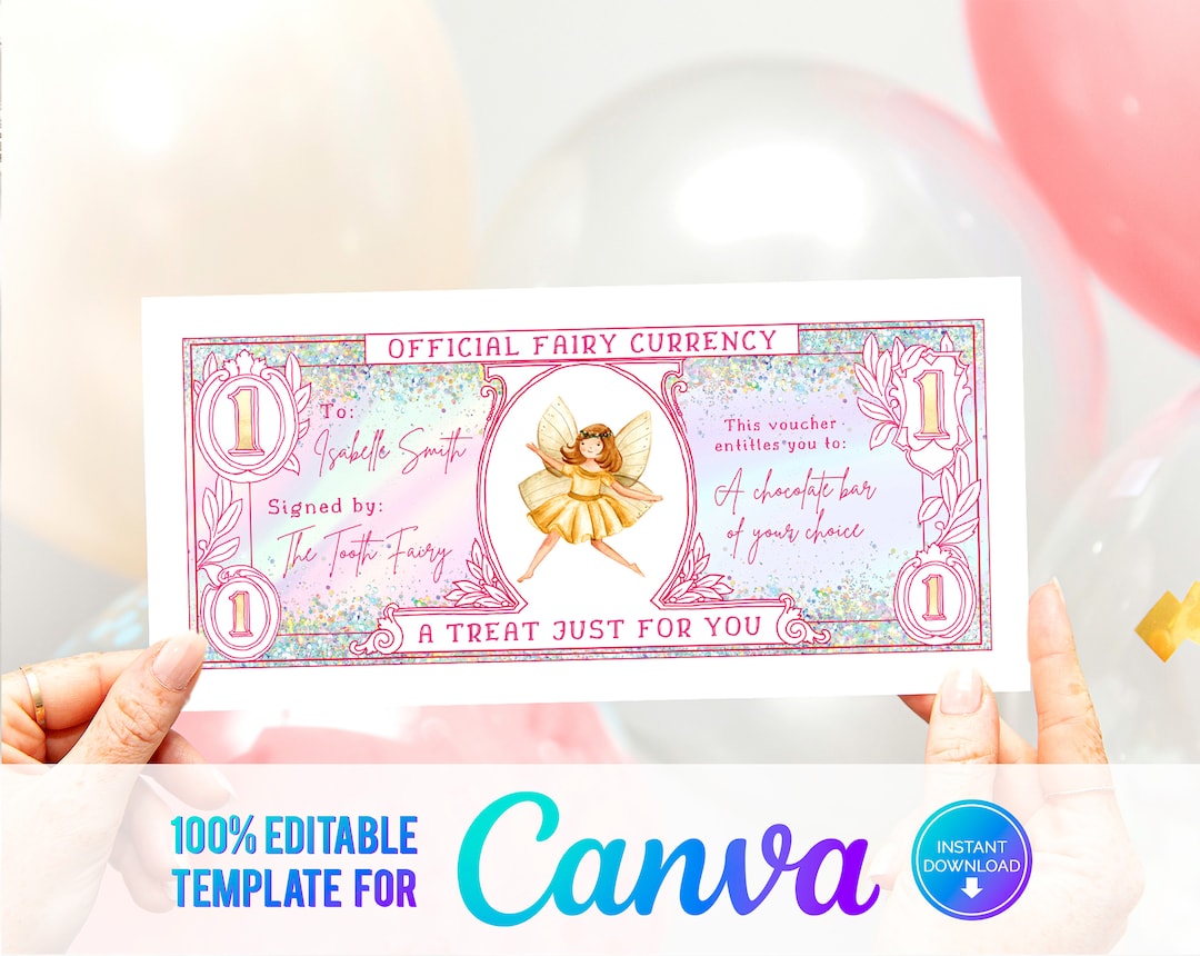 Canva Tooth Fairy Printable Voucher, Tooth Fairy Currency, Money From ...