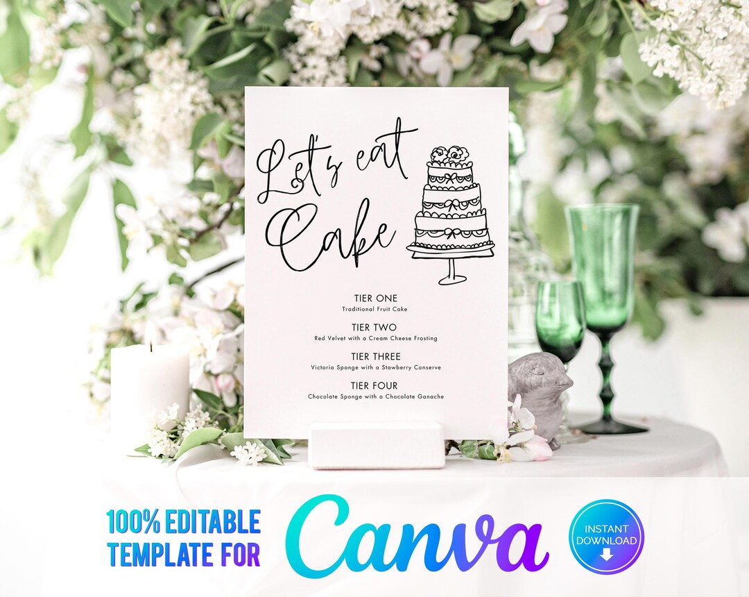 Canva Wedding Cake Menu, Cake Flavours, Cake Sign, Wedding Sign ...