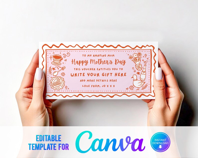Canva Editable Mother's Day Voucher, Print at Home Ticket, Digital Gift ...