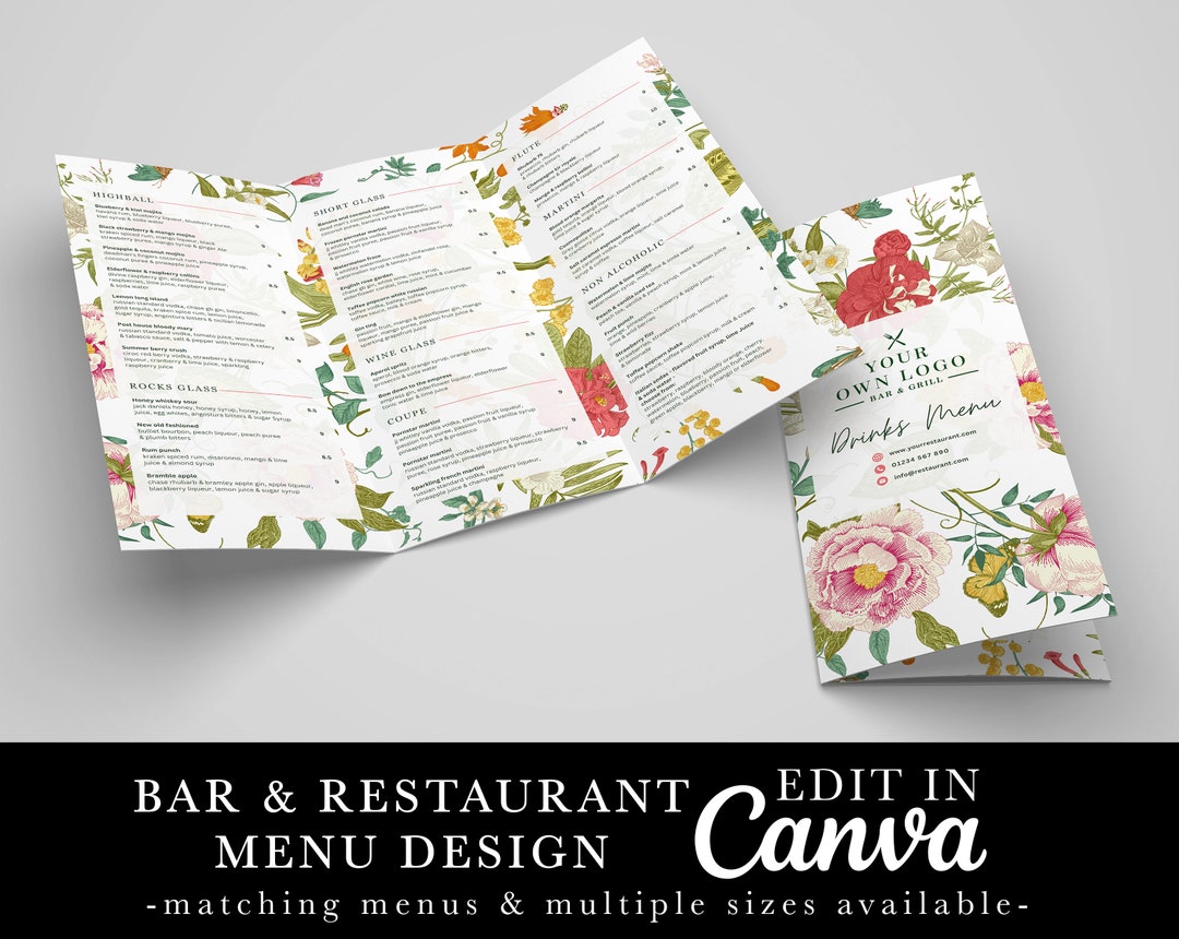 Restaurant Menu Design, Colourful Flowers Menu, Foliage, Floral Menu ...