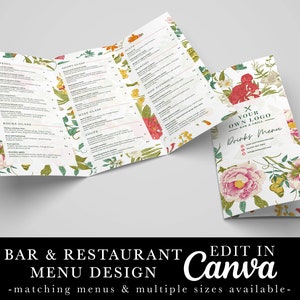 Restaurant Menu Design, Colourful Flowers Menu, Foliage, Floral Menu ...