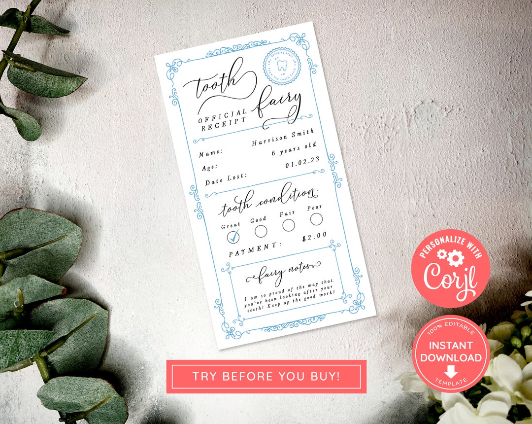 Print at Home Tooth Fairy Receipt, Editable Tooth Fairy Letter ...