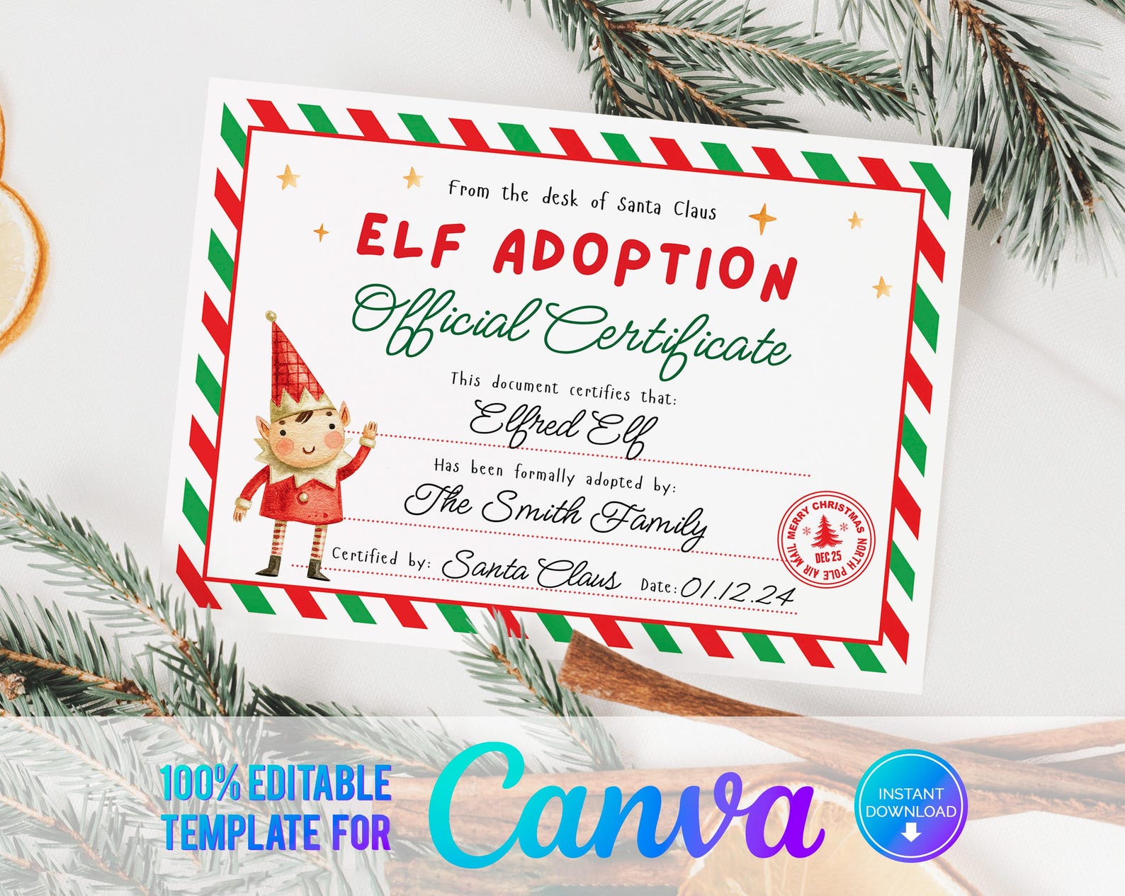 Canva Elf Adoption Certificate, Christmas Elf, Adopt an Elf, Official ...