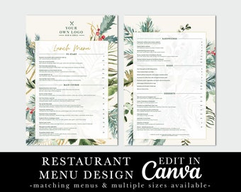 Restaurant Menu Design, Greenery Menu, Foliage, Floral Restaurant Menu ...