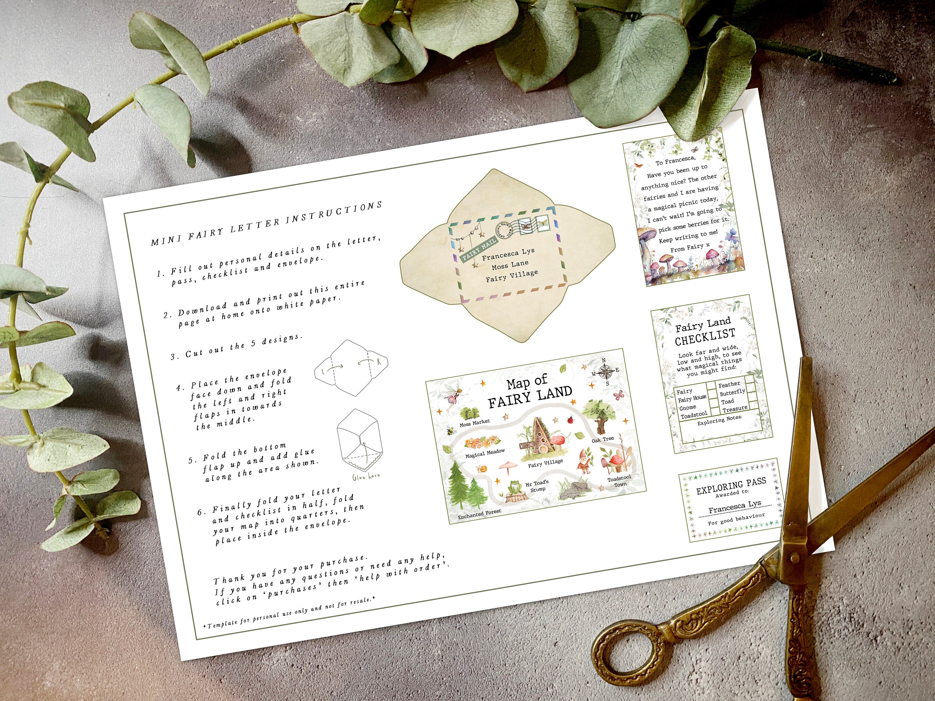 Printable Mini Fairy Land Letter Set With Envelope, Fairy Land Map ...