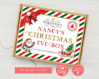 Printable Christmas Eve Box Label, Christmas Eve Tradition, Editable ...