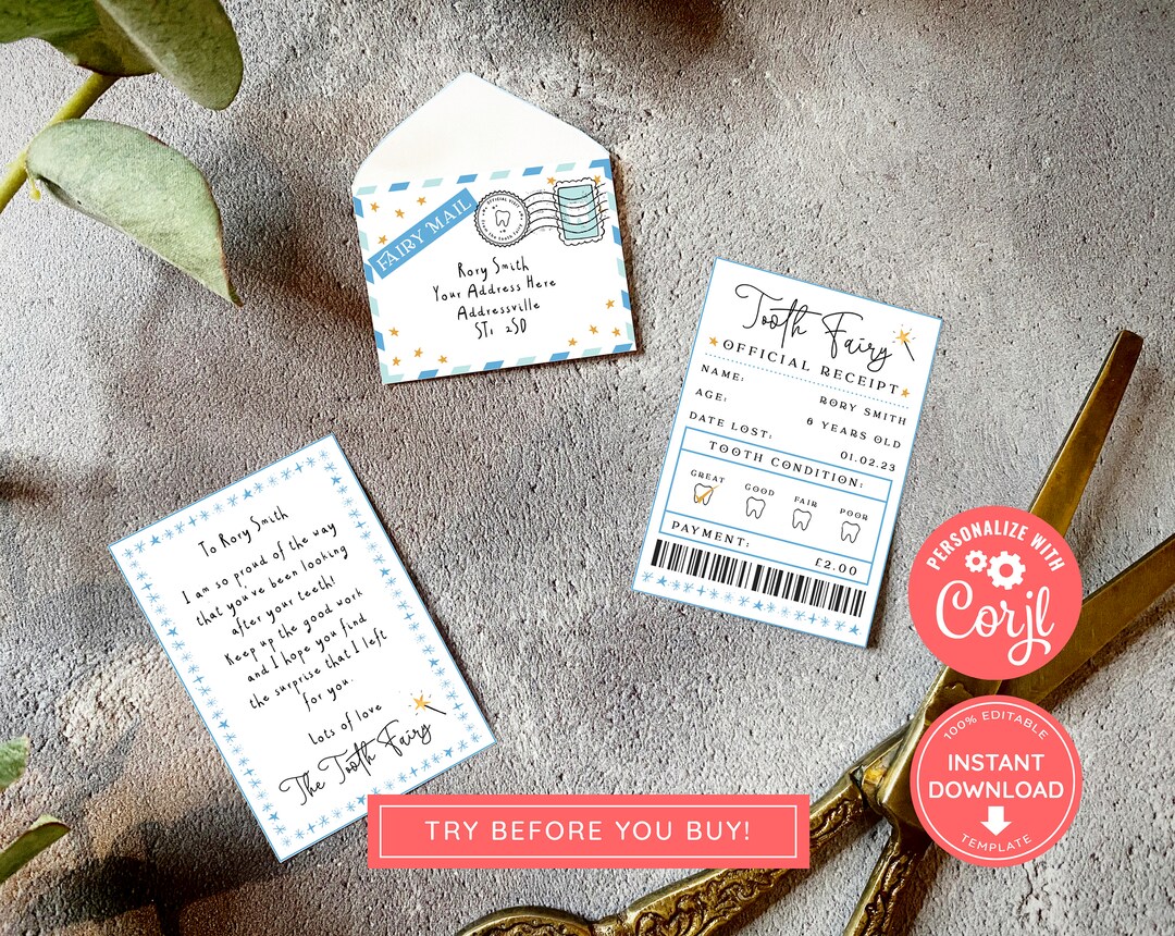 Print at Home Mini Tooth Fairy Letter, Receipt and Envelope Set ...