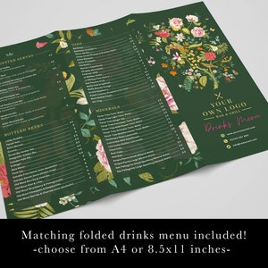 Restaurant Menu Design, Greenery Menu, Foliage, Floral Restaurant Menu ...