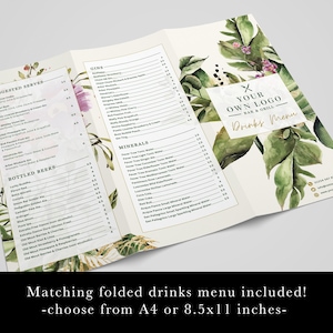 Restaurant Menu Design, Greenery Menu, Foliage, Floral Restaurant Menu ...
