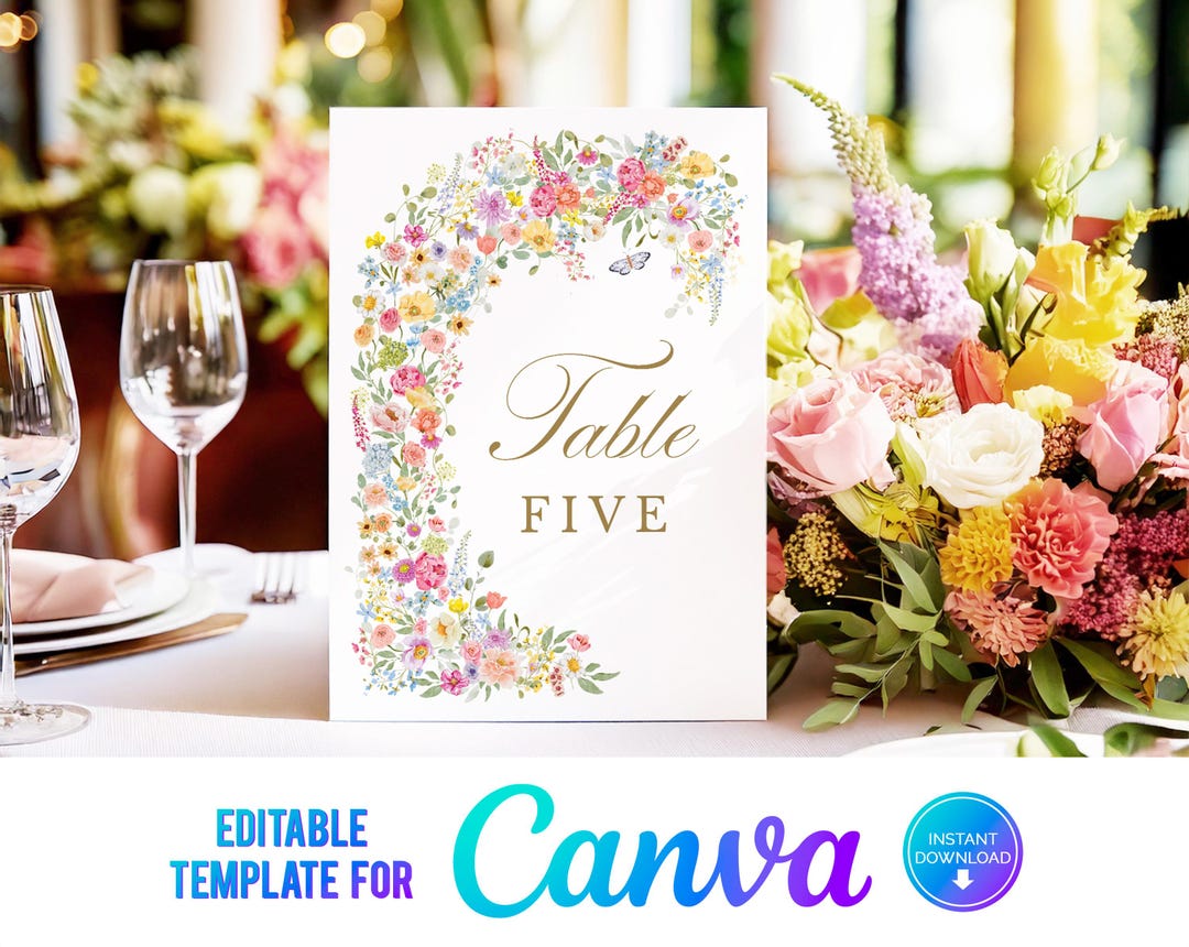 Canva Colourful Flowers Wedding Table Number, Floral Wedding Table Name ...