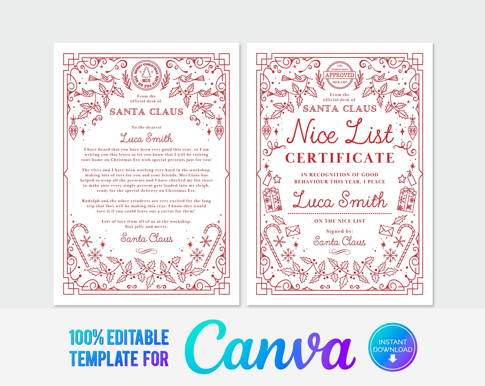 Canva, Santa Letter and Nice List Certificate, Personalised Letter From ...