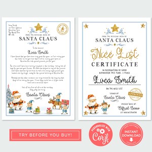 Instant Download Editable Santa Letter and Nice List Certificate ...