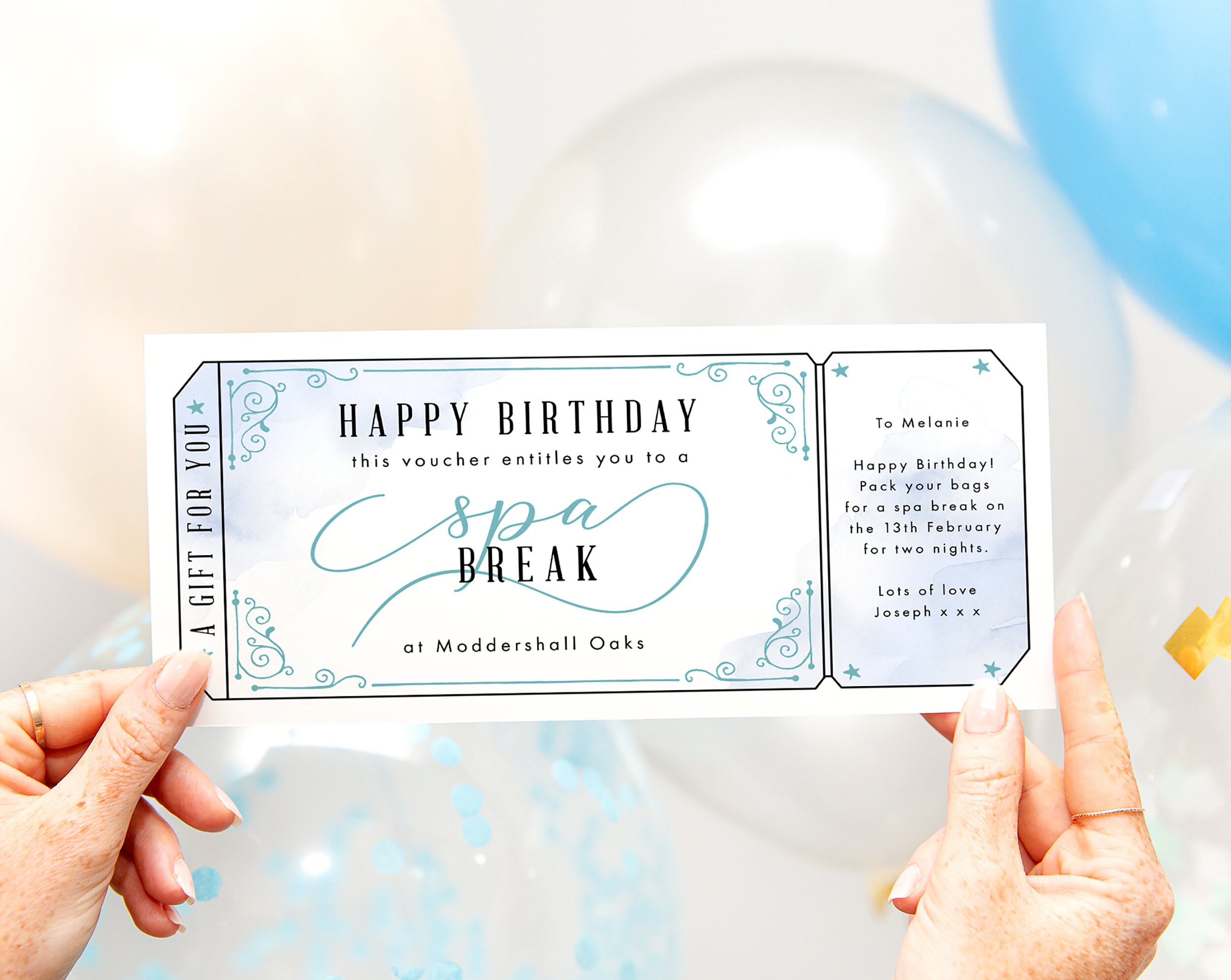 Editable Spa Voucher Ticket, Print at Home Birthday Voucher, Digital ...