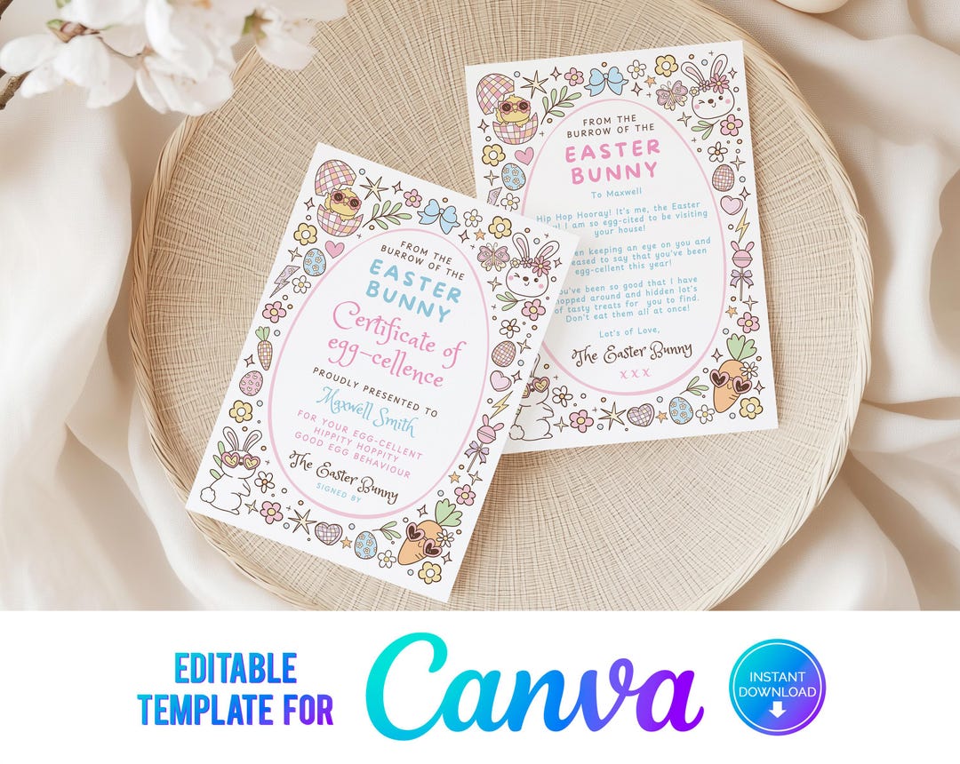 Canva Editable Easter Bunny Letter, Easter Bunny Certificate ...