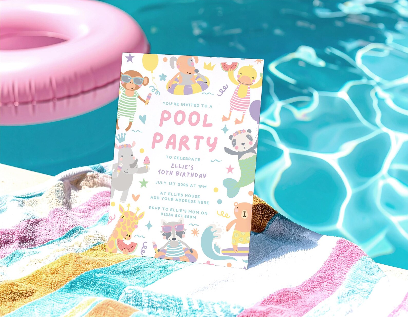 Canva Editable Pool Party Invite, Print at Home Pool Birthday Party ...
