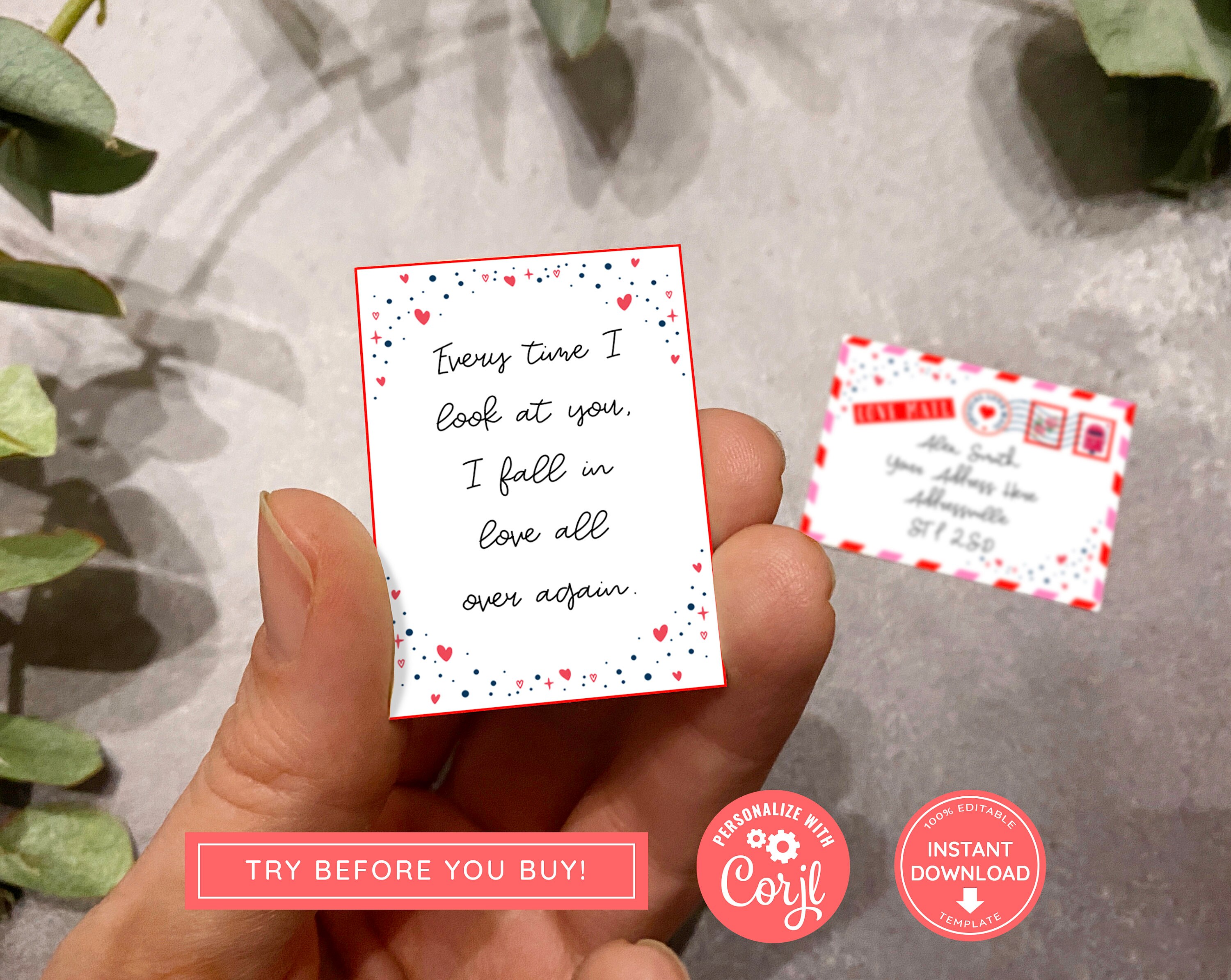 Printable Mini Love Note With Envelope, Love Letter, Valentines Day ...