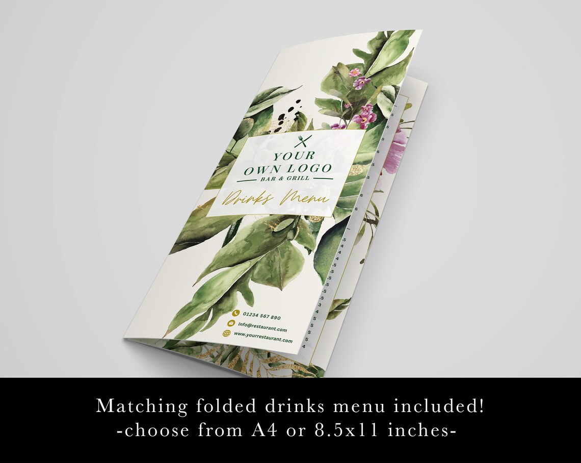 Restaurant Menu Design, Greenery Menu, Foliage, Floral Restaurant Menu ...