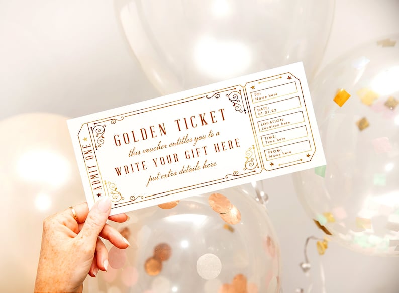 Editable Event Golden Ticket, Print at Home Birthday Voucher, Digital ...