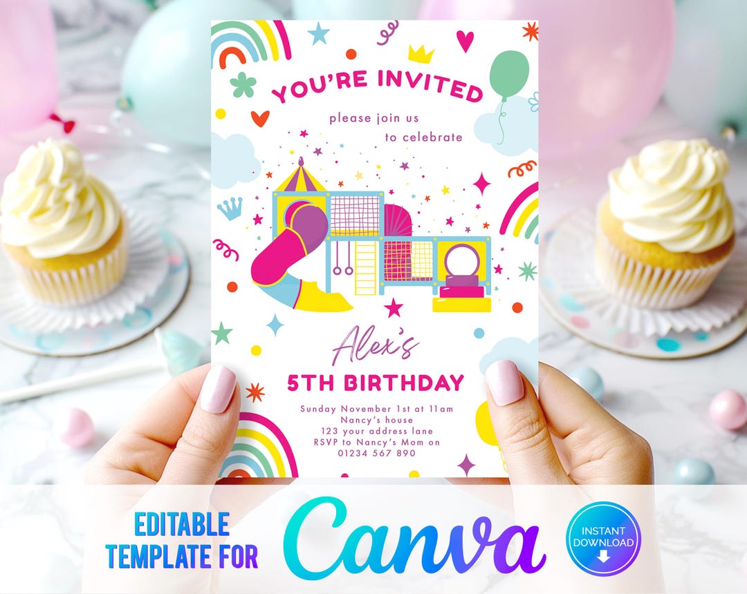 Soft Play Birthday Party Invitation, Colourful Birthday Girl Invite ...