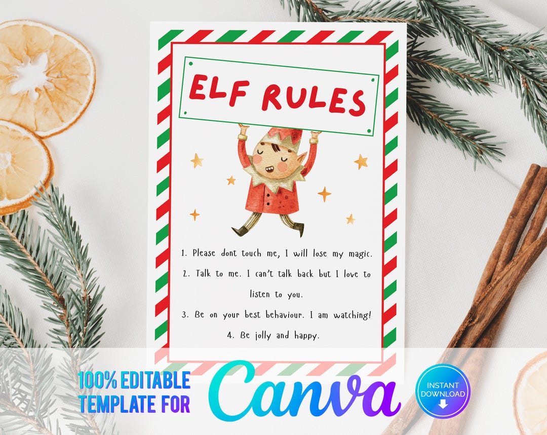 Canva Editable Elf Rules, Official Elf Rules, Christmas Elf, Elf ...