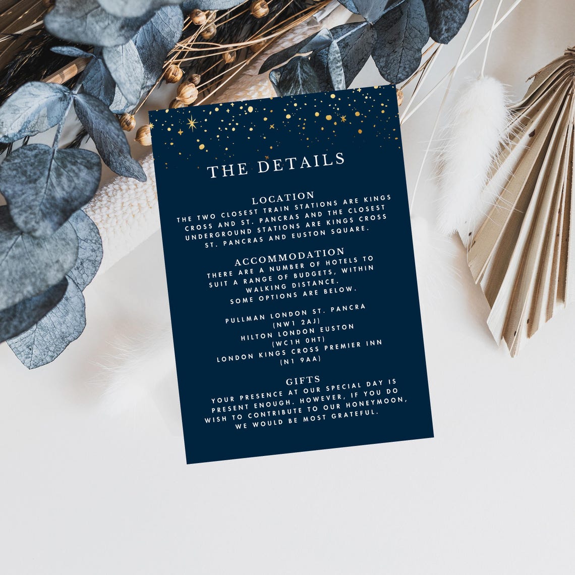 Canva Gold Stars Wedding Invitation, Sparkle, Blue & Gold, Gold Wedding ...