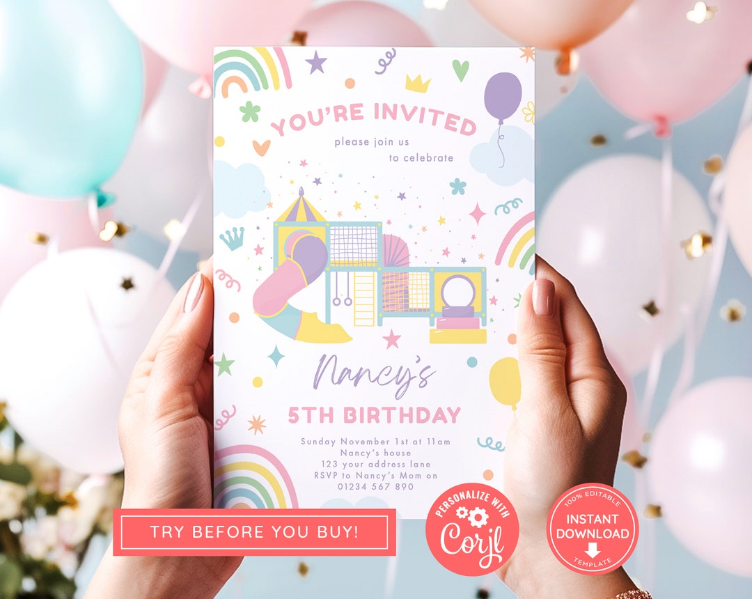 Soft Play Birthday Party Invitation, Pastel Birthday Girl Invite ...