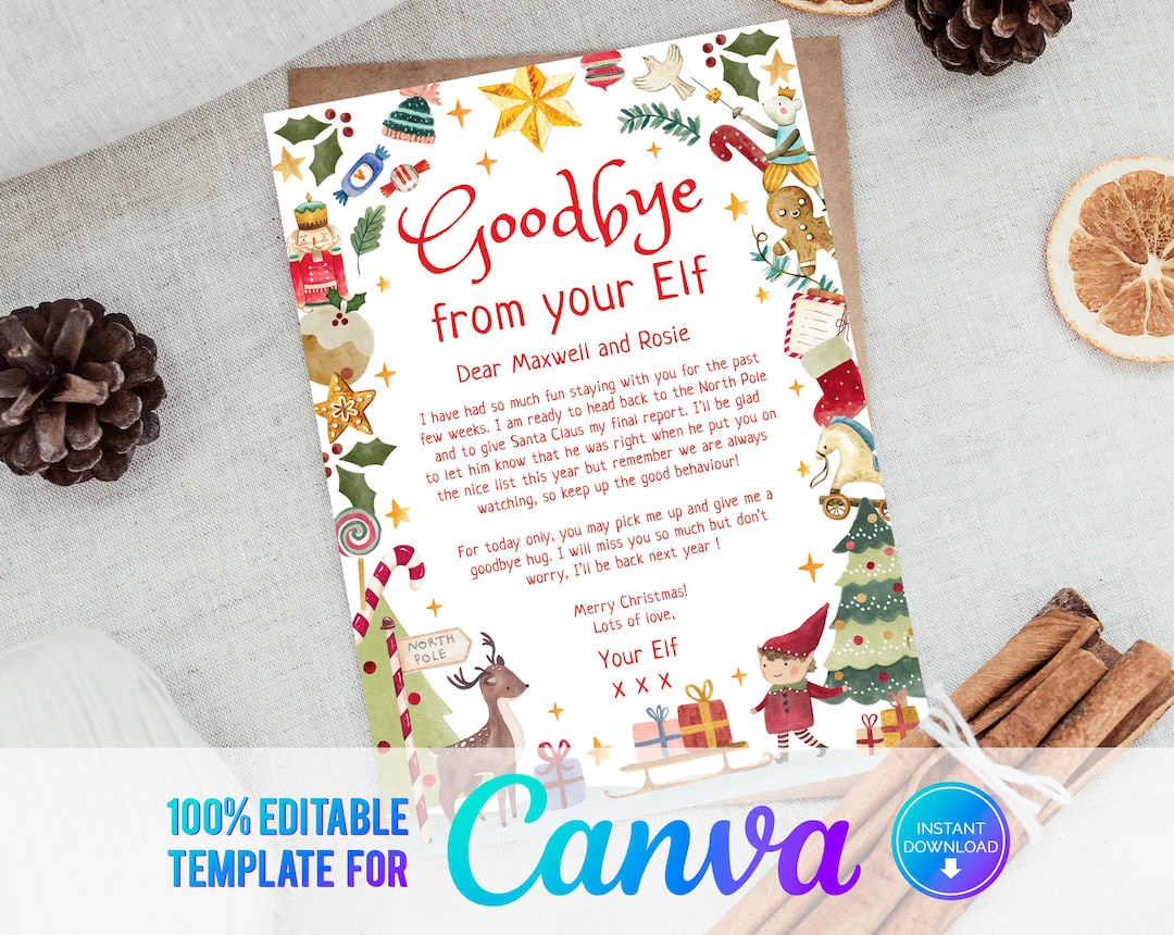 Canva Editable Elf Goodbye Letter, Elf Goodbye, Goodbye From Your Elf ...