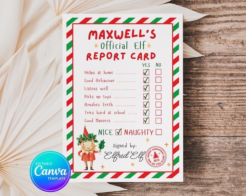 Editable Elf Report Card, Official Elf Report, Christmas Elf, Printable ...
