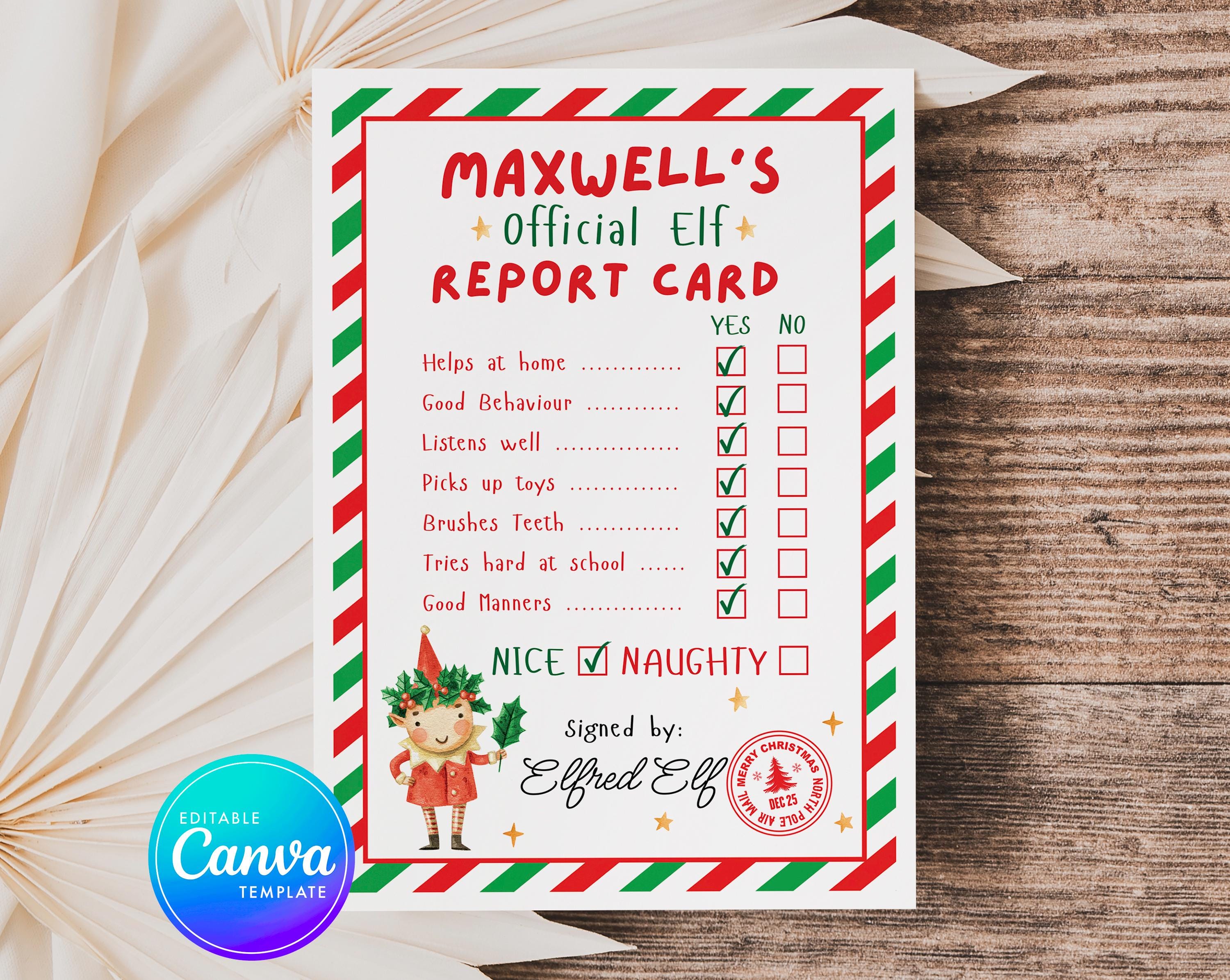 Editable Elf Report Card, Official Elf Report, Christmas Elf, Printable ...