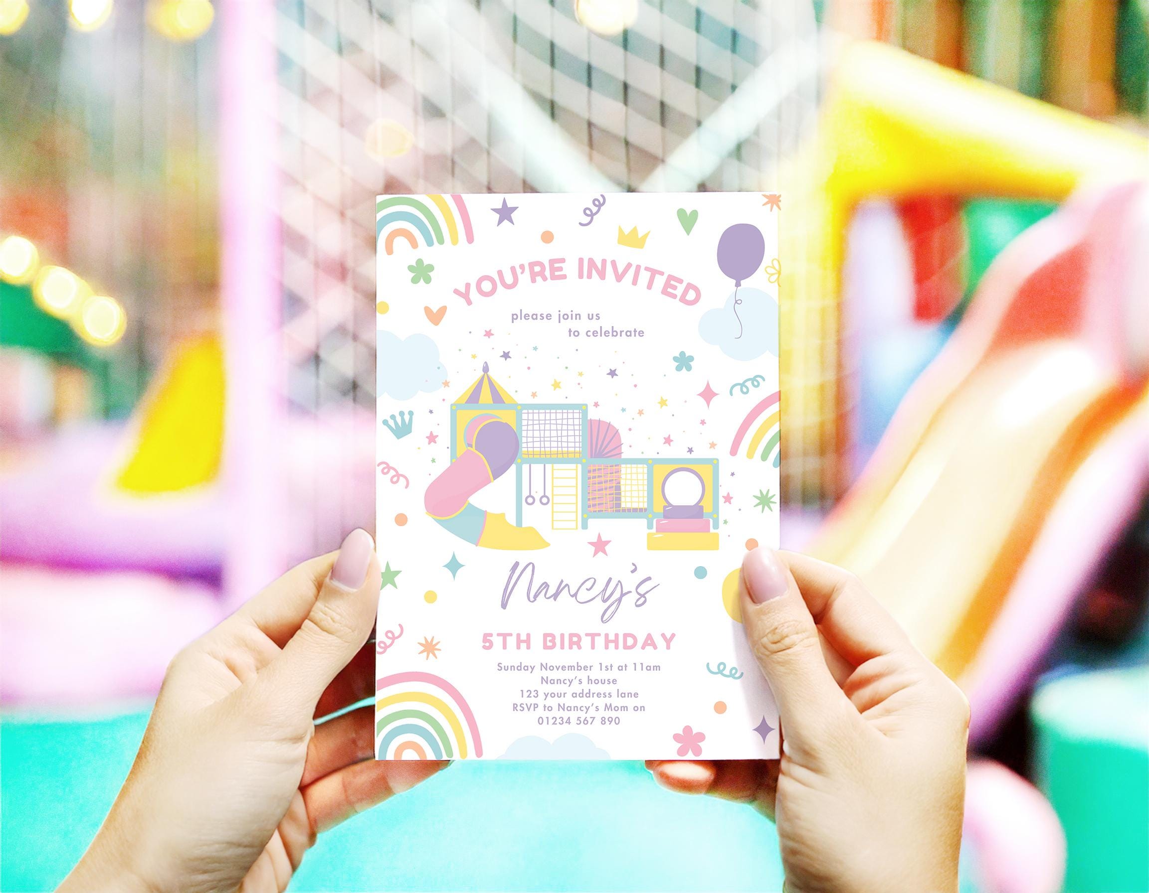 Soft Play Birthday Party Invitation, Pastel Birthday Girl Invite ...