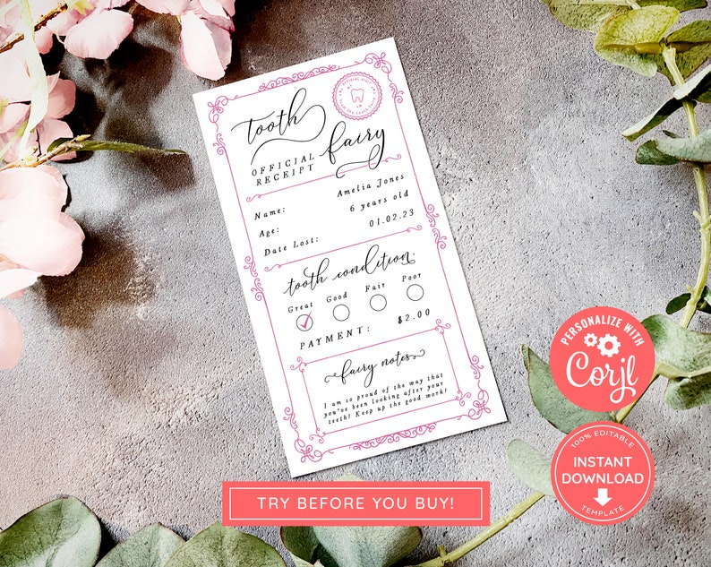 Print at Home Tooth Fairy Receipt, Editable Tooth Fairy Letter ...
