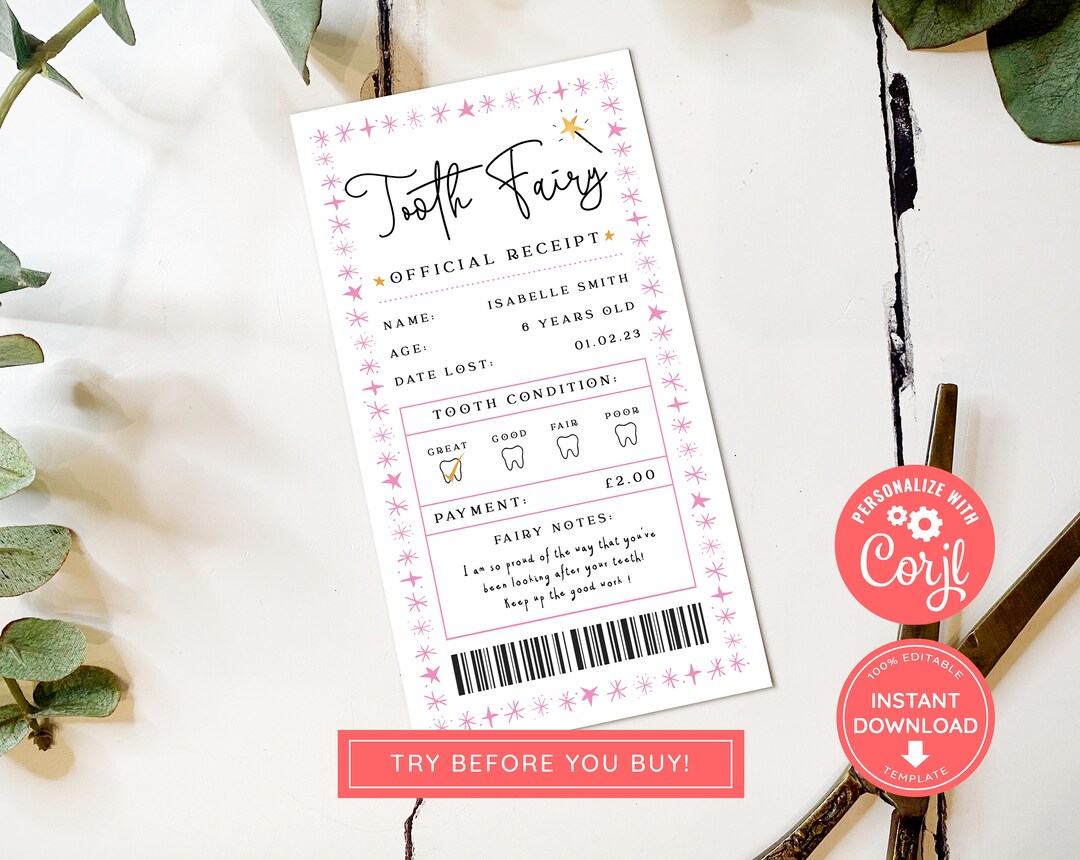 Print at Home Tooth Fairy Receipt, Editable Tooth Fairy Letter ...