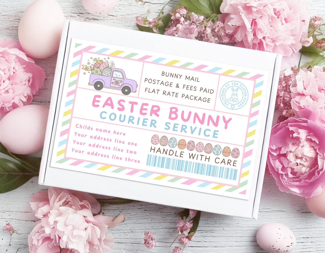 Canva Editable Easter Bunny Delivery Label , Personalised Label From ...