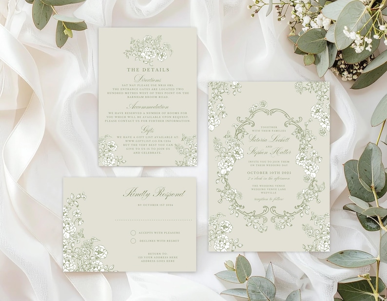 Canva Sage Green Wedding Invitation, Floral Wedding Invite, Green and ...