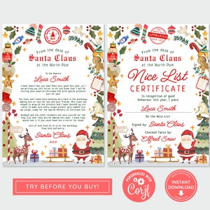 Instant Download Editable Santa Letter and Nice List Certificate ...