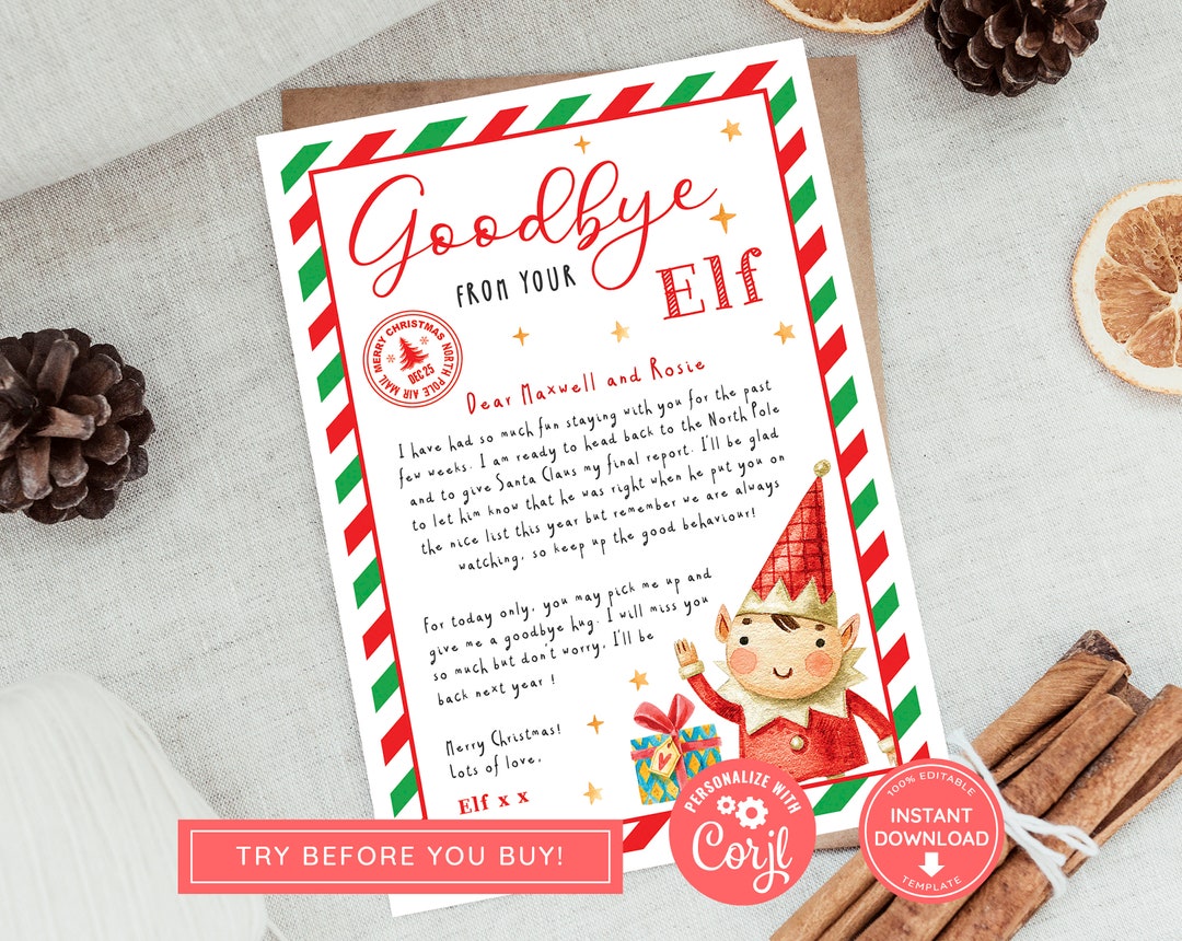 Editable Elf Goodbye Letter, Elf Goodbye, Goodbye From Your Elf ...