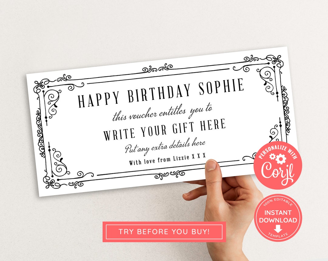 Editable Event Gift Ticket, Print at Home Birthday Voucher, Digital ...