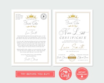 Instant Download Editable Santa Letter and Nice List Certificate ...