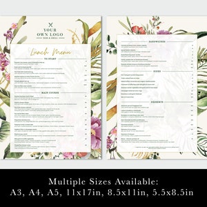 Restaurant Menu Design, Greenery Menu, Foliage, Floral Restaurant Menu ...