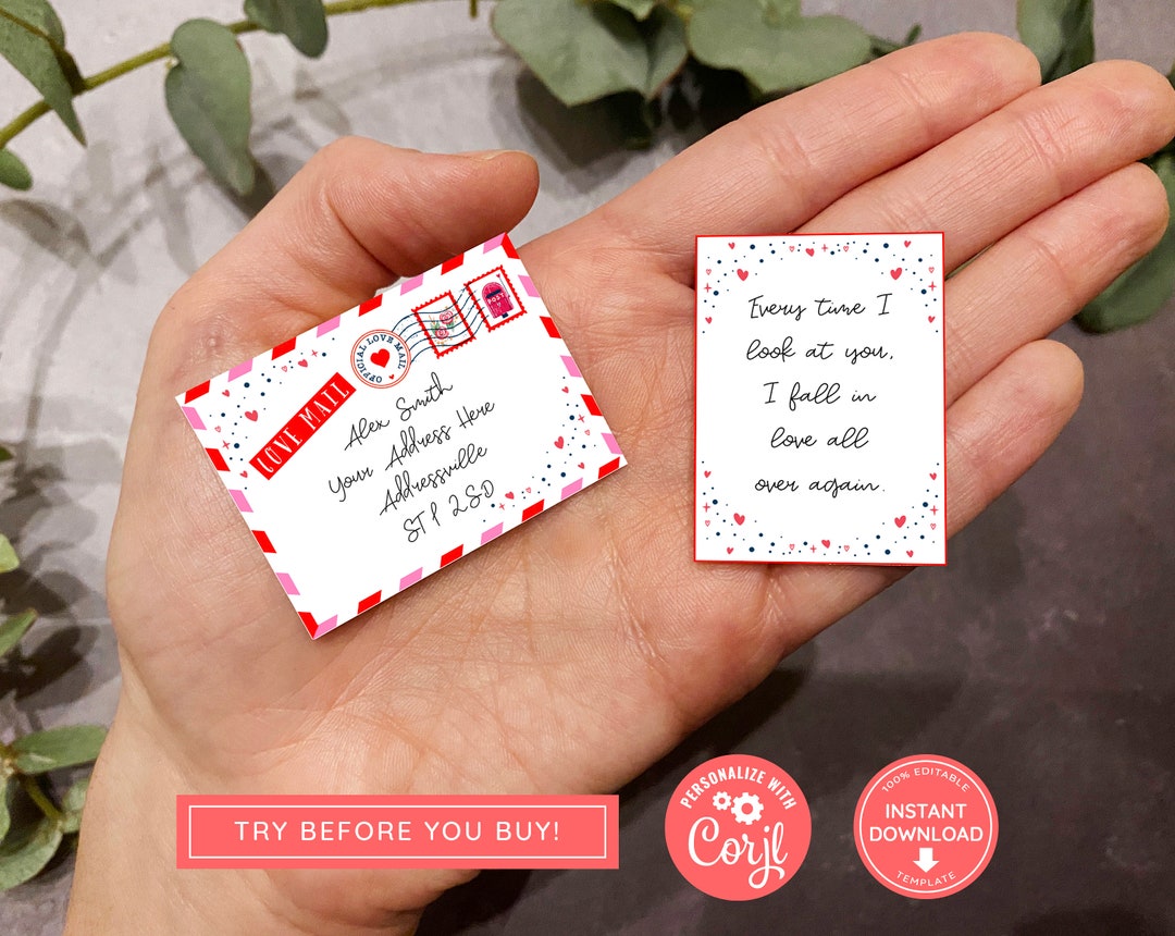 Printable Mini Love Note With Envelope, Love Letter, Valentines Day ...