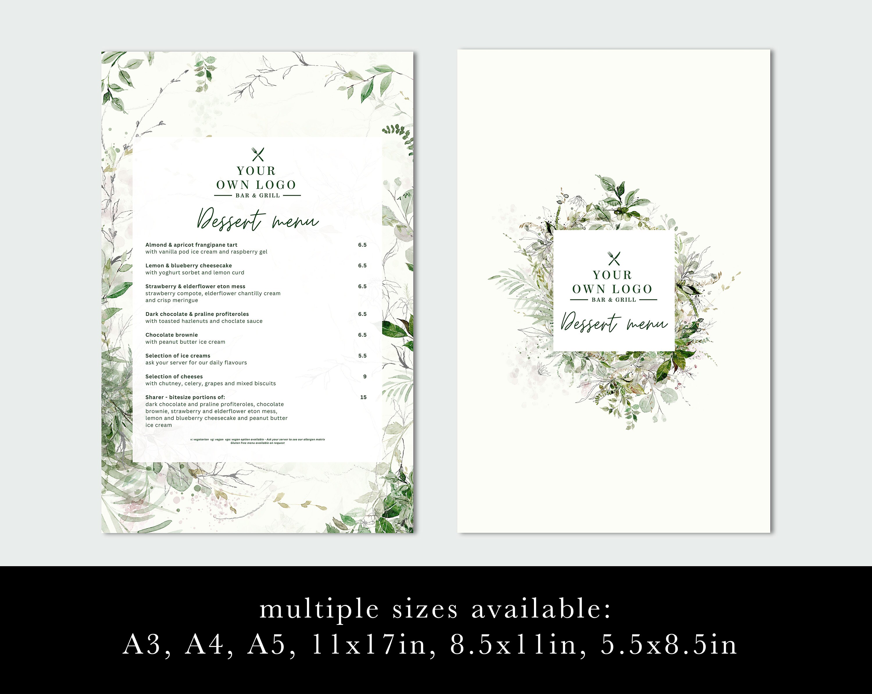 Restaurant Menu Design, Greenery Menu, Foliage, Floral Restaurant Menu ...