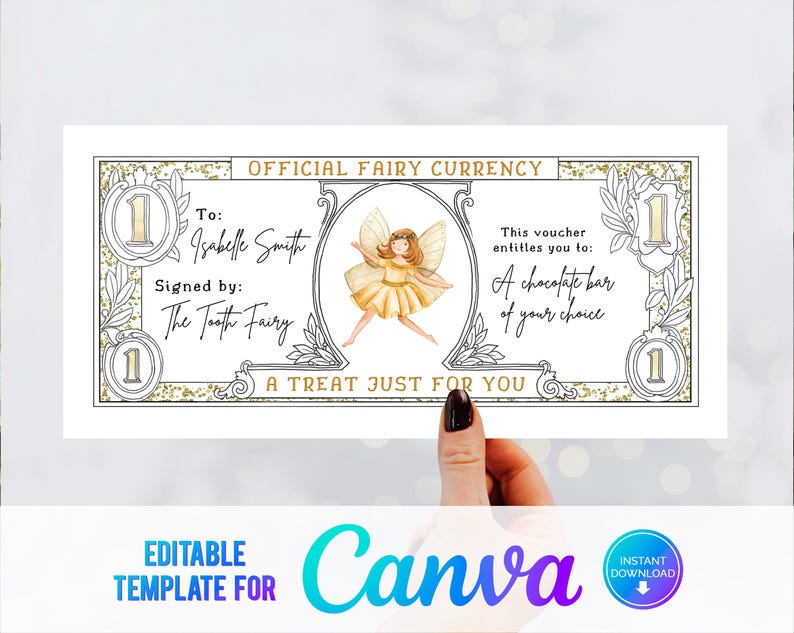 Canva Tooth Fairy Printable Voucher, Tooth Fairy Currency, Money From ...