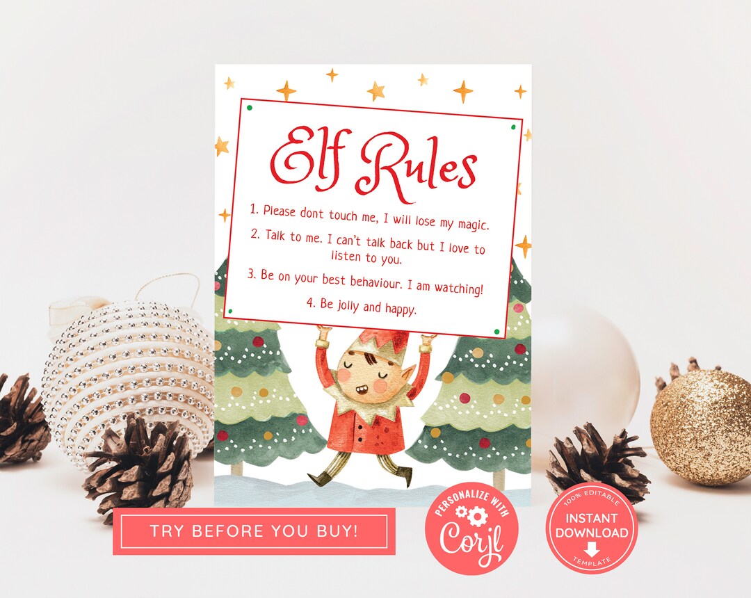 Editable Elf Rules, Official Elf Rules, Christmas Elf, Elf Arrival ...