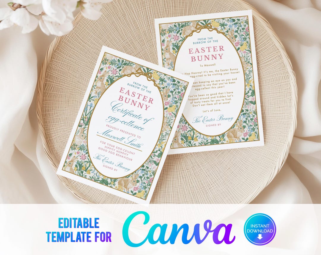 Canva Editable Easter Bunny Letter, Easter Bunny Certificate ...