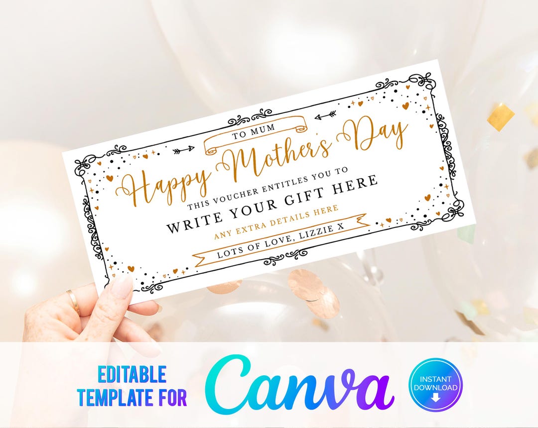 Canva Editable Mother's Day Voucher, Print at Home Ticket, Digital Gift ...