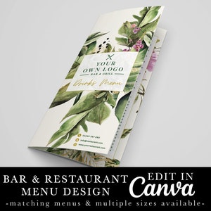 Restaurant Menu Design, Greenery Menu, Foliage, Floral Restaurant Menu ...